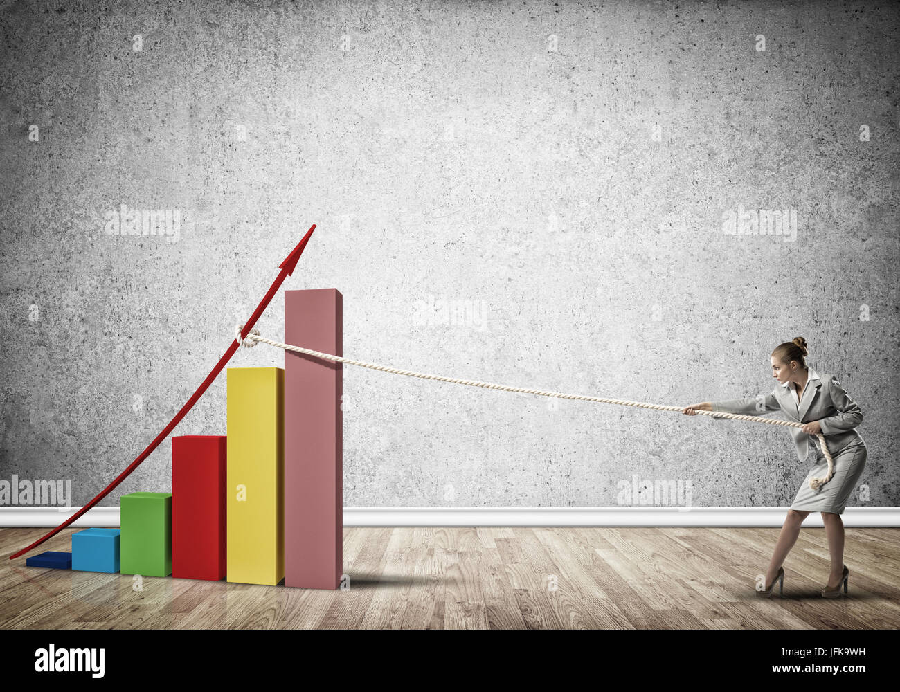 Young woman outdoors and growing graph presenting growth progress Stock ...