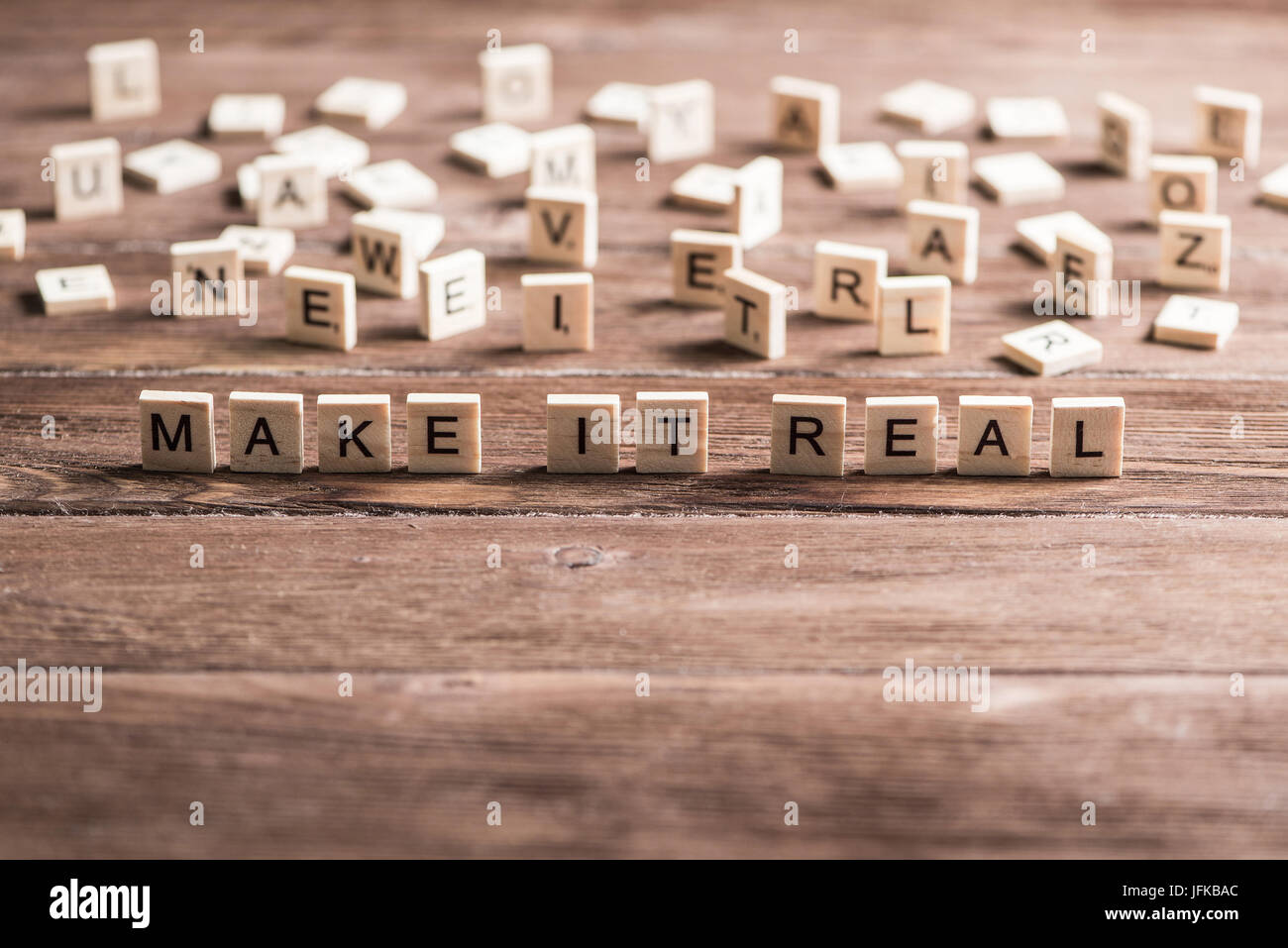 keep it real phrase collected of wooden elements with the letters Stock ...