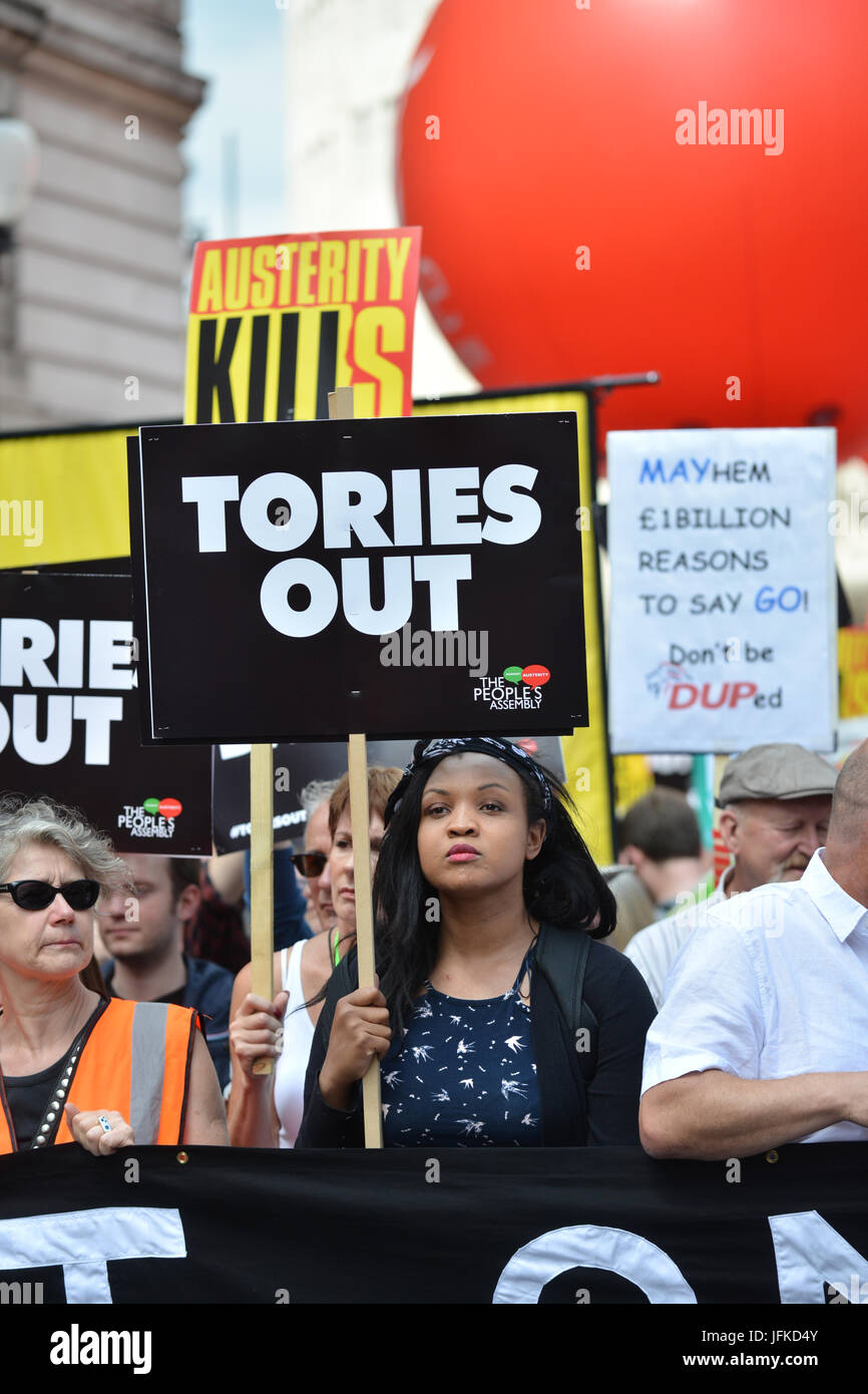 London, UK. 1st July 2017. The Not One More Day, Tories out national ...