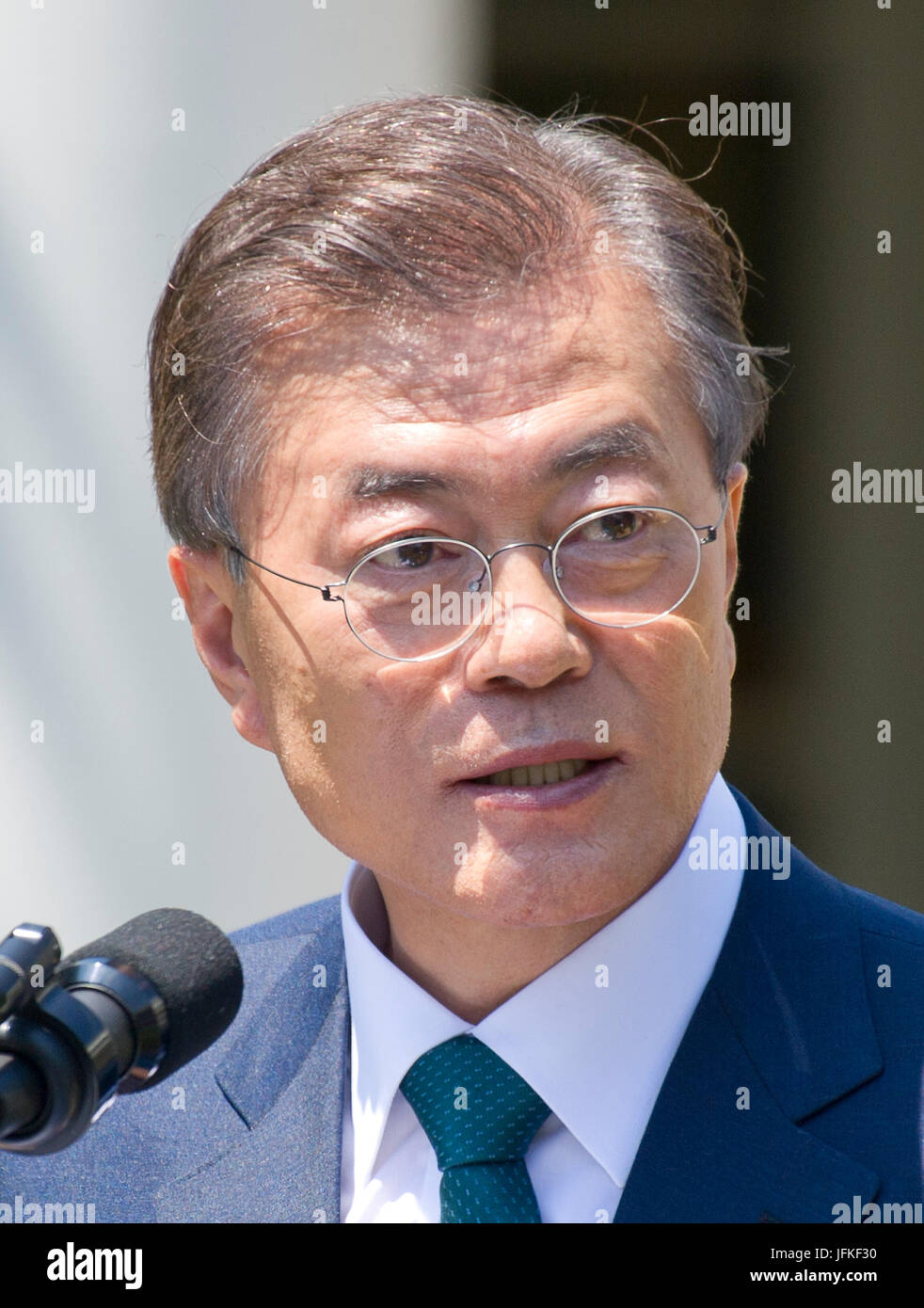 President Moon Jae-in of the Republic of Korea makes a joint statement ...
