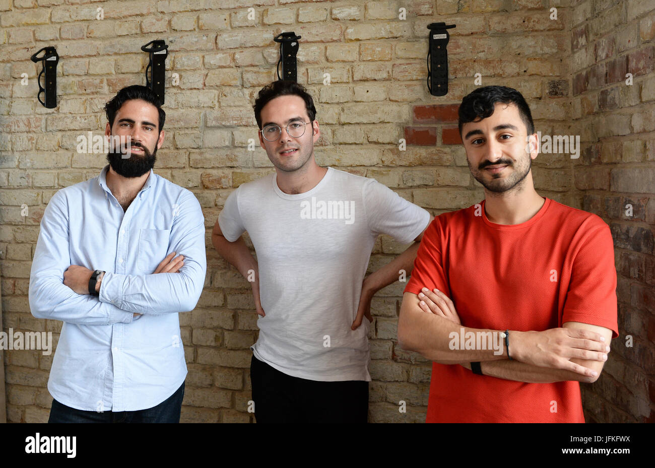 Berlin, Germany. 26th June, 2017. The founders of the mobility start up "Unu", Mathieu Caudal (L ...