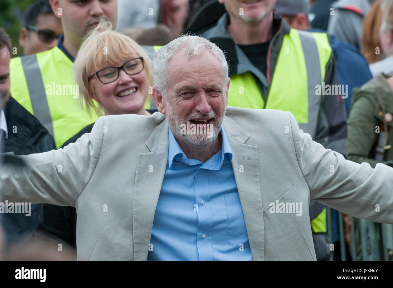 Hastings, UK. 1st July, 2017. Jeremy Corbyn, Labour Party Leader holds ...