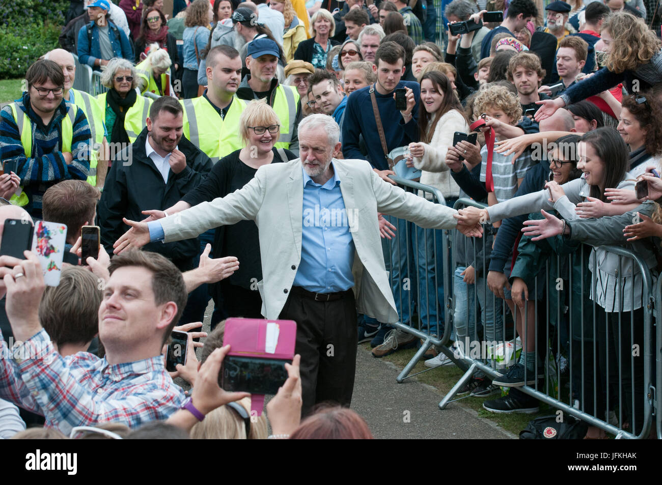 Hastings, UK. 1st July, 2017. Jeremy Corbyn, Labour Party Leader holds ...