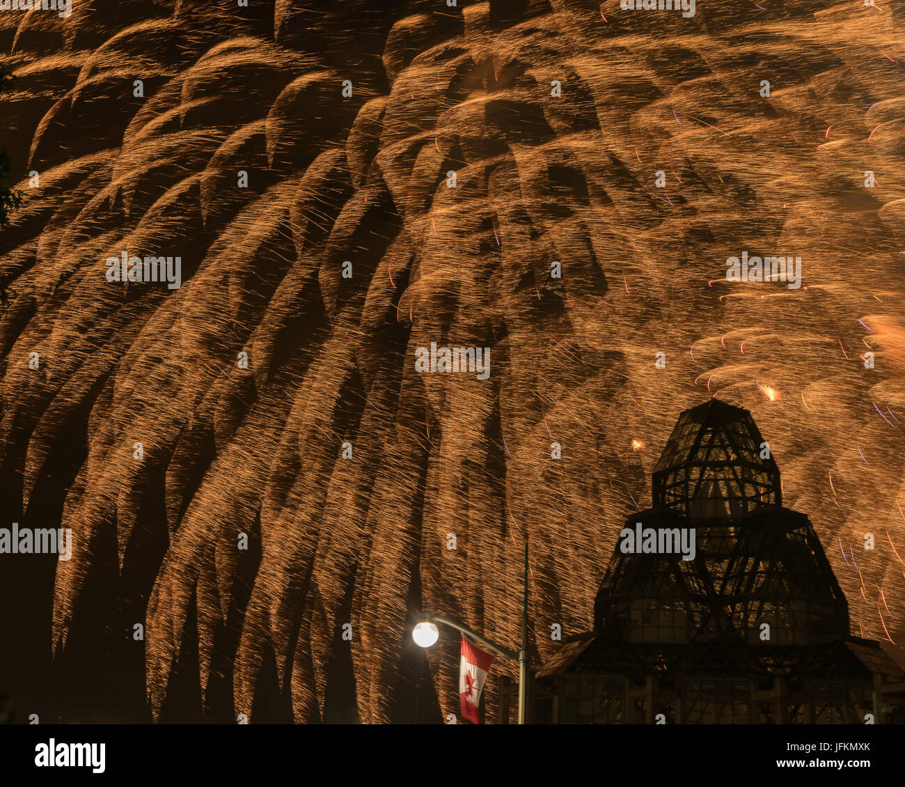 Ottawa, July 1st, 2017 - Firework show is launched from behind the ...