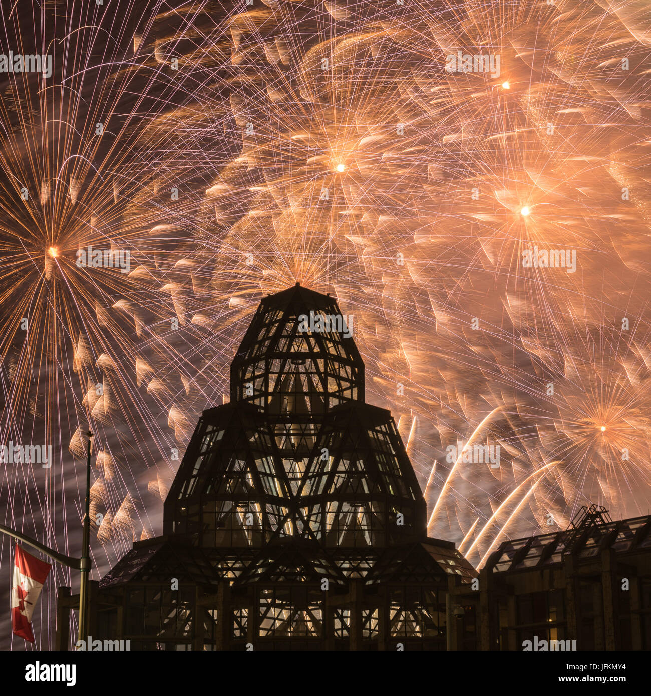 Ottawa, July 1st, 2017 - Firework show is launched from behind the ...