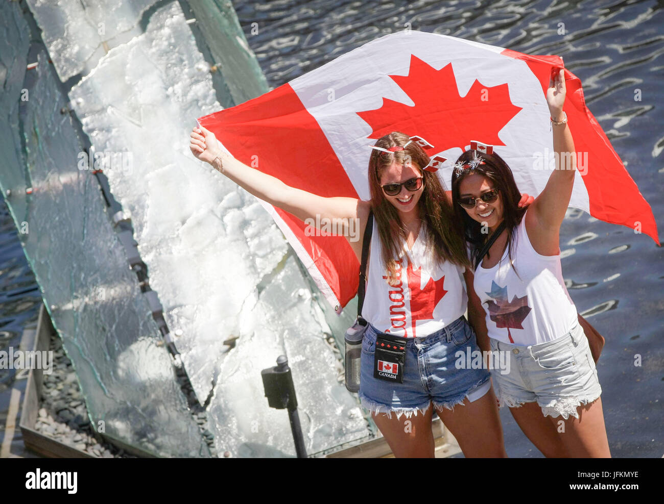 Vancouver, Canada. 1st July, 2017. Two women pose for photos with a ...