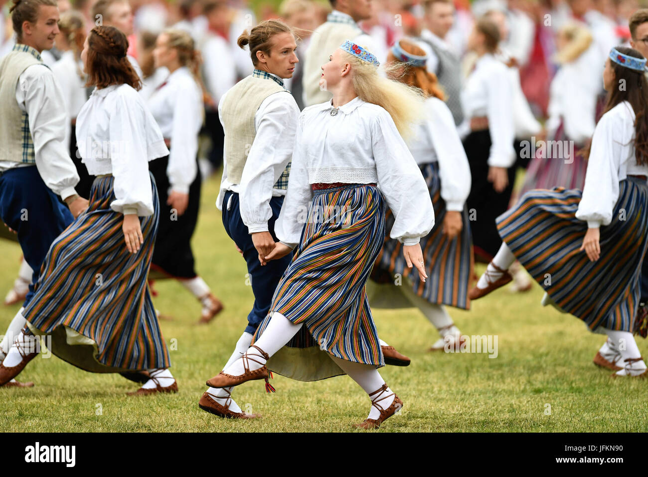 Tallinn, Estonia. 1st July, 2017. Youth dancers in traditional folk ...