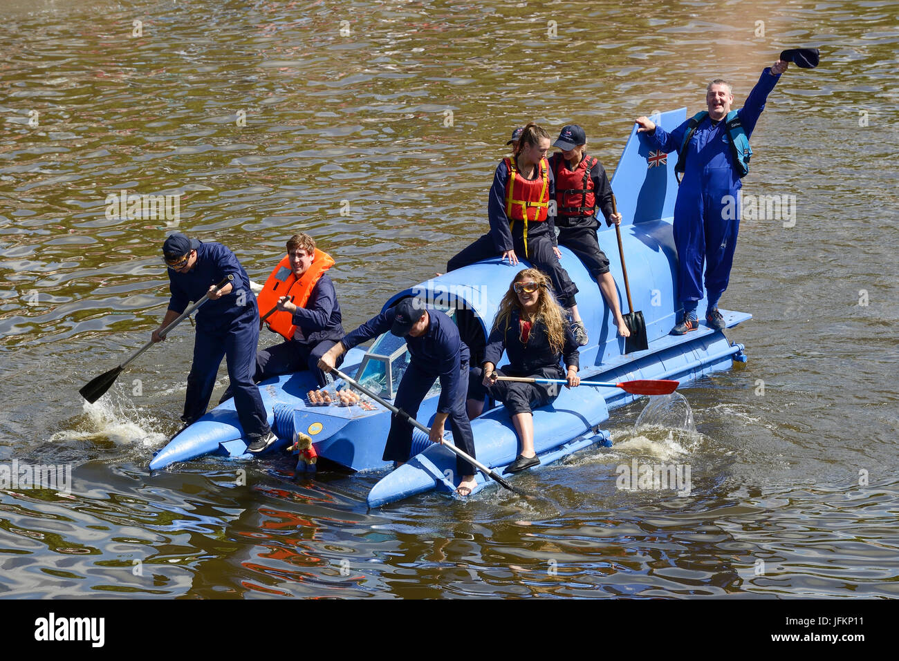 Chester, UK. 2nd July 2017. A raft modelled on the Donald Campbell car ...