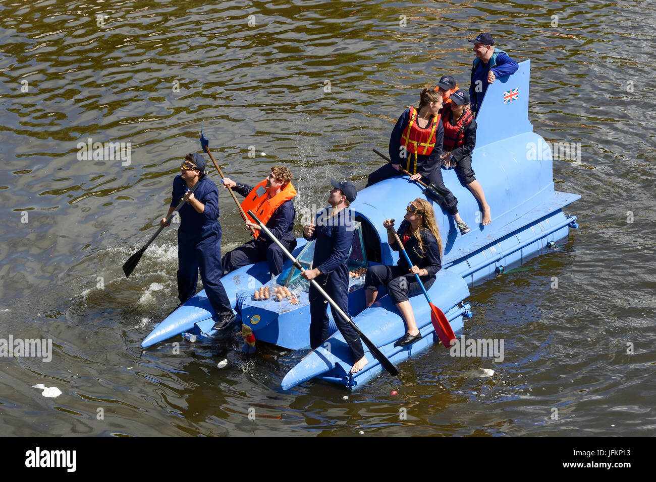 Chester, UK. 2nd July 2017. A raft modelled on the Donald Campbell car ...