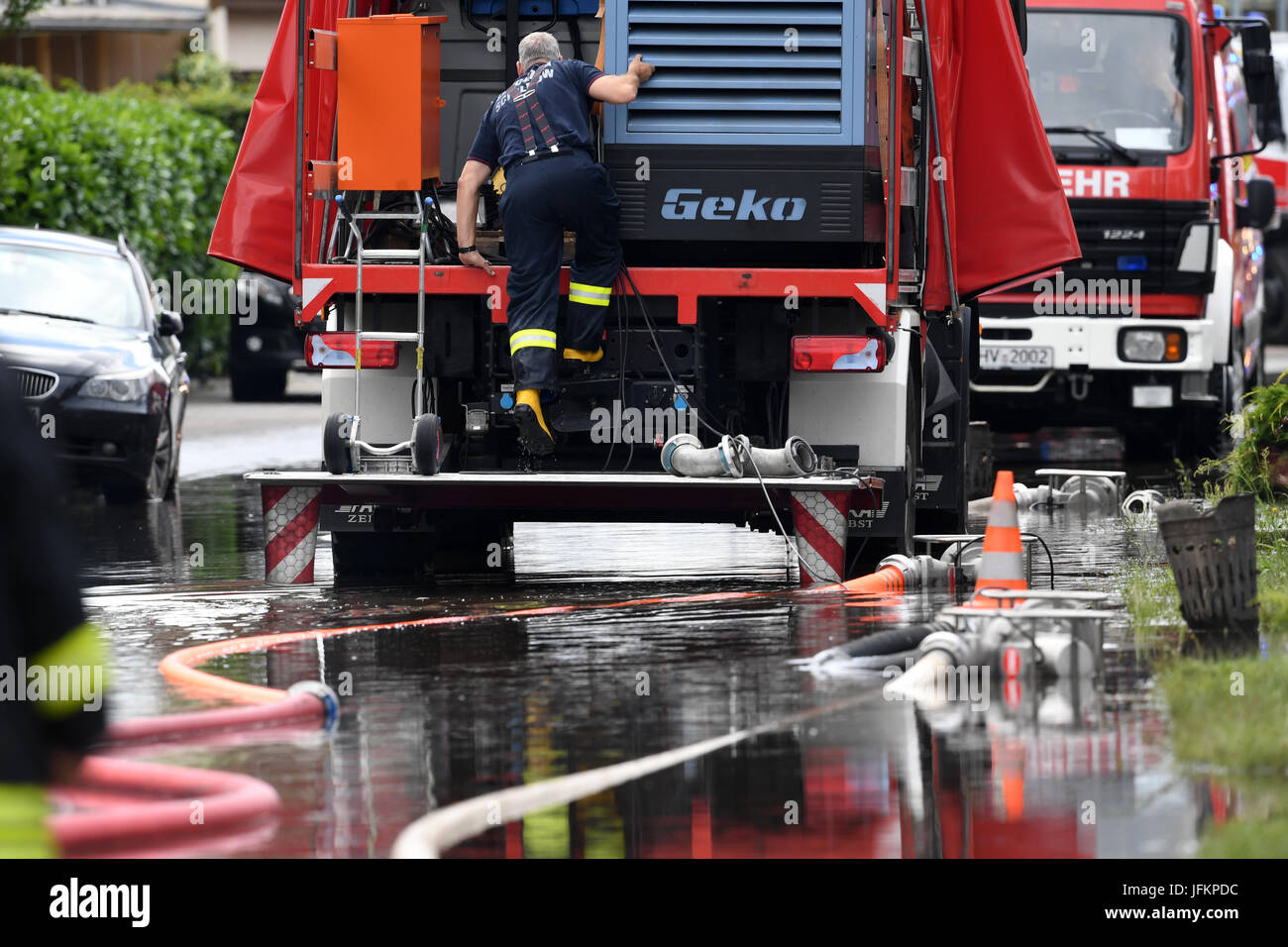 Berlin, Germany. 02nd July, 2017. A fire truck with pumps pictured on a ...
