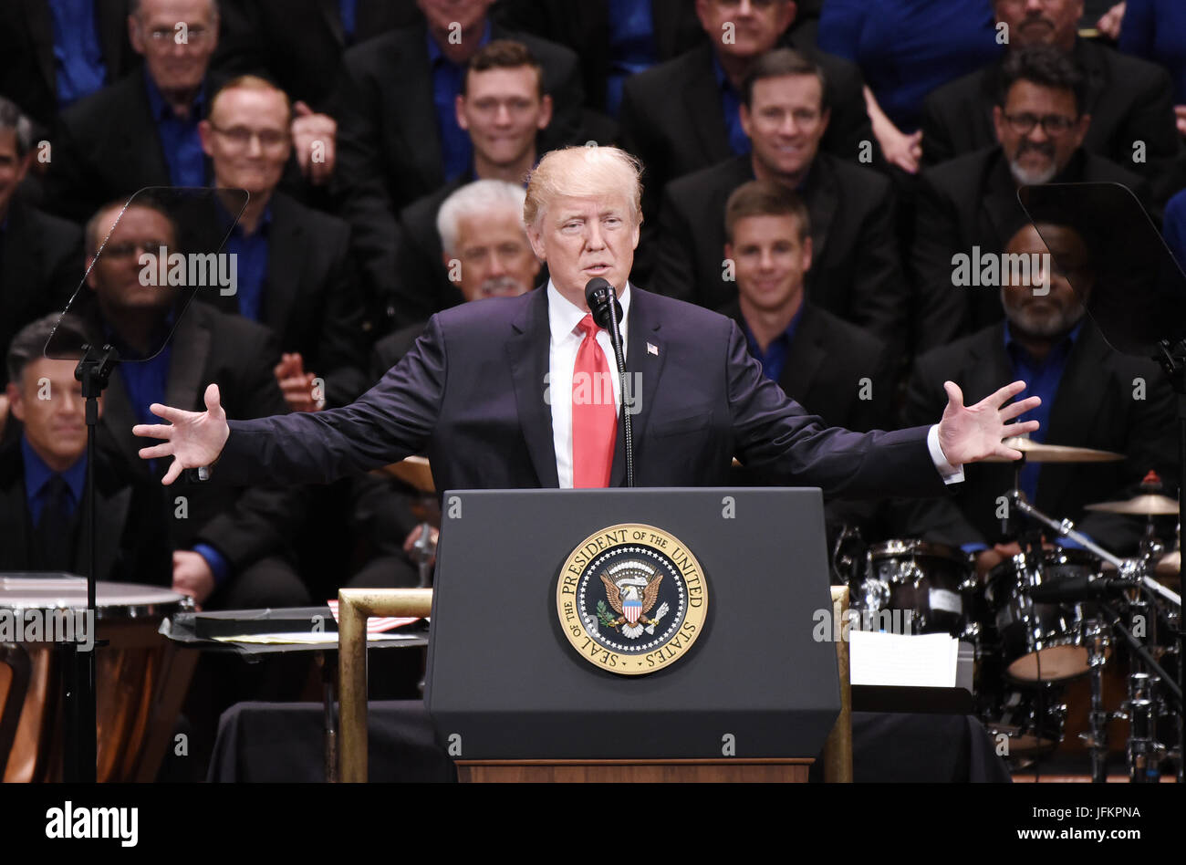 United States President Donald J. Trump makes remarks during the ...