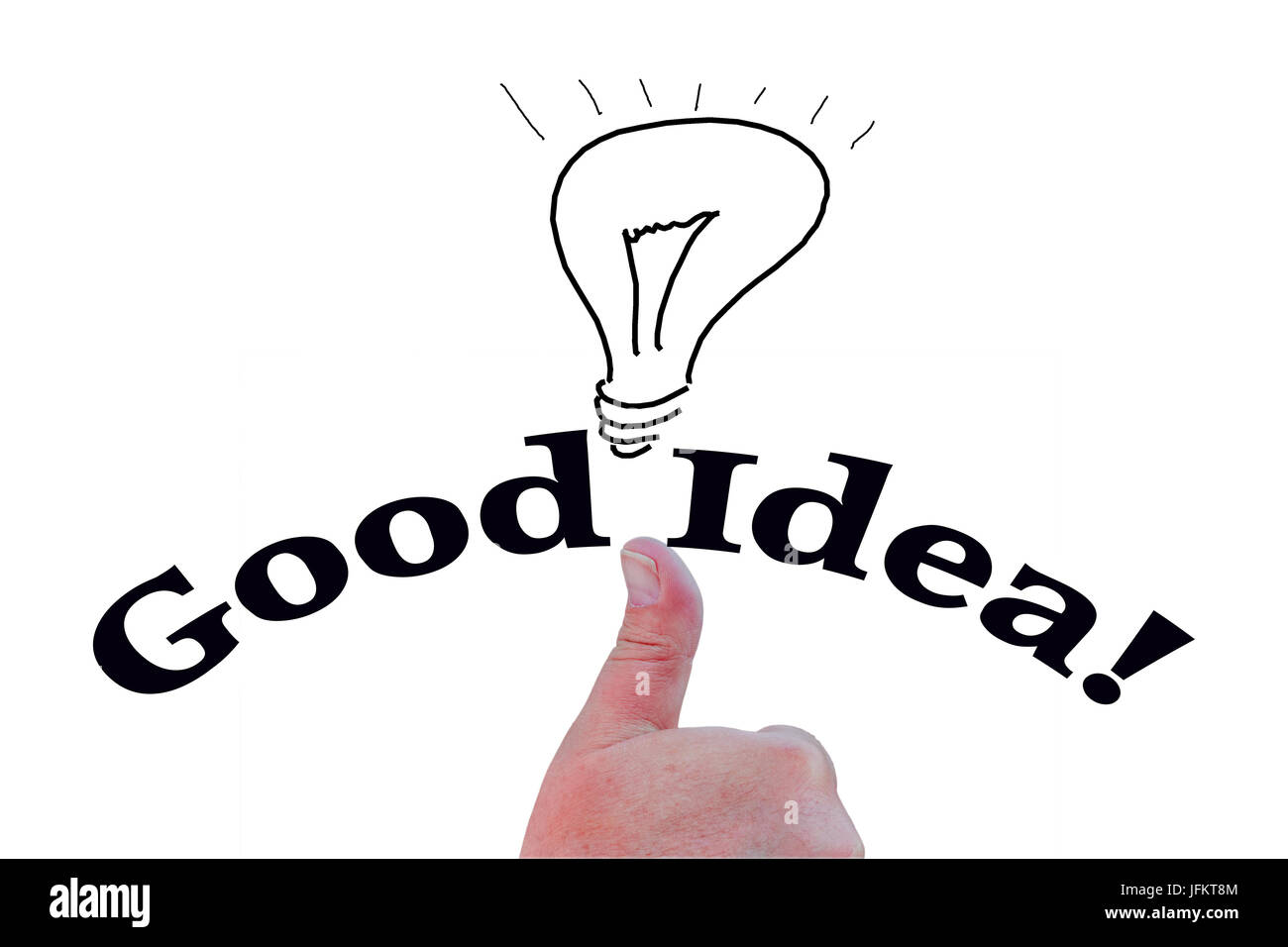 Hand, thumb up with painted bulb and Text Ideas Stock Photo - Alamy
