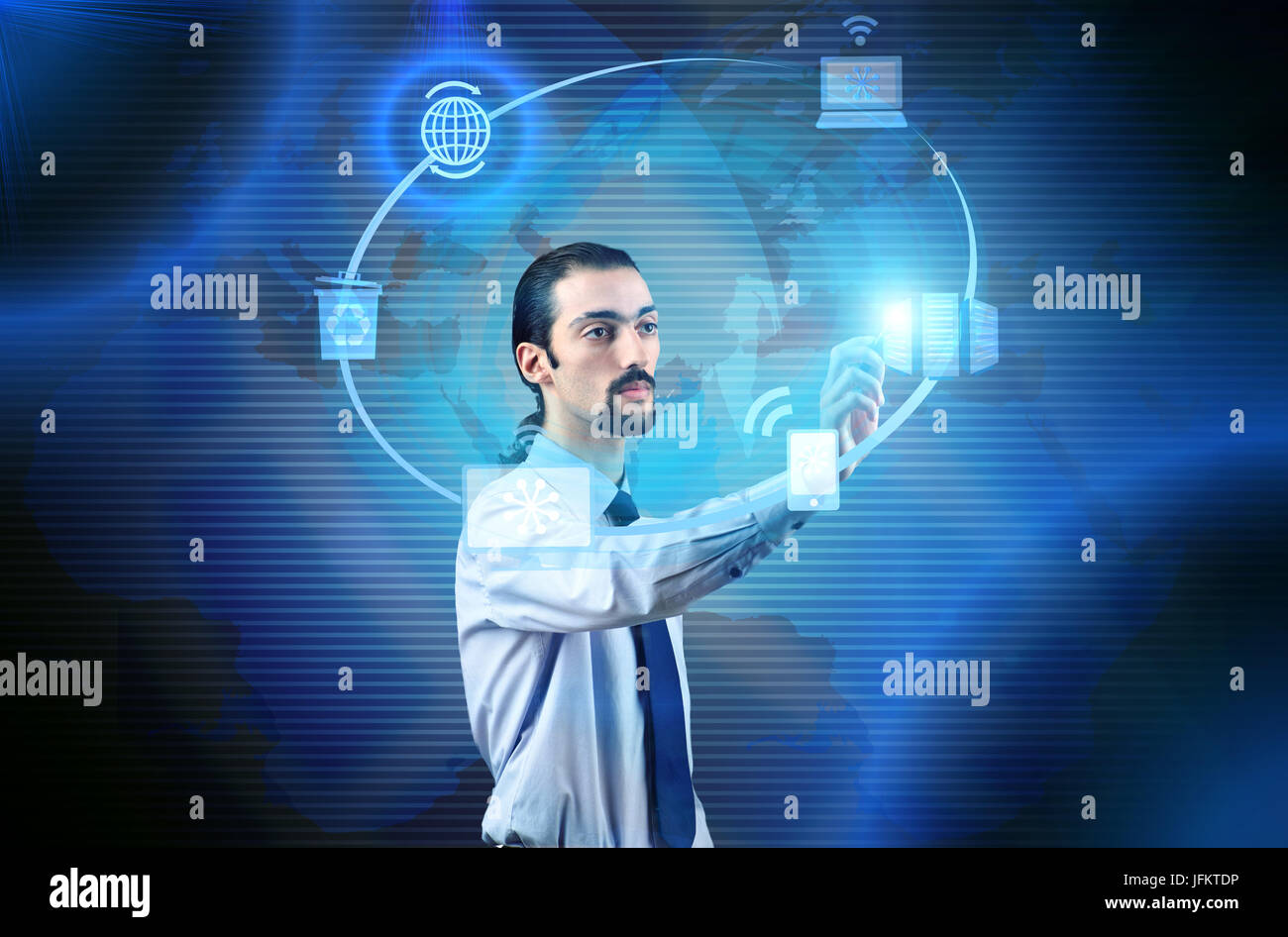 Businessman pressing buttons in computing concept Stock Photo - Alamy