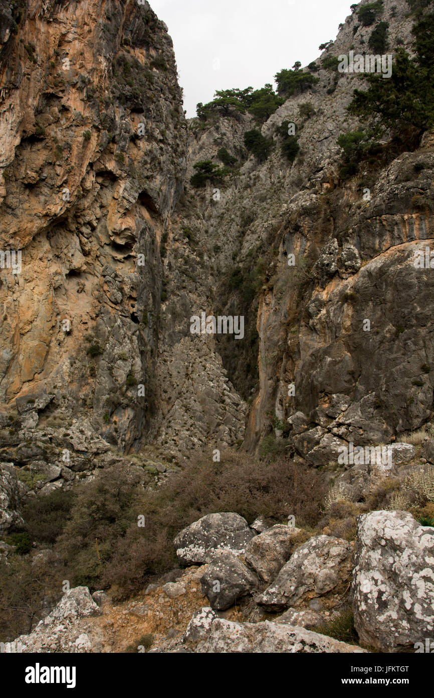 Aradena Gorge is a deep limestone canyon running from the Lefka Ori or ...