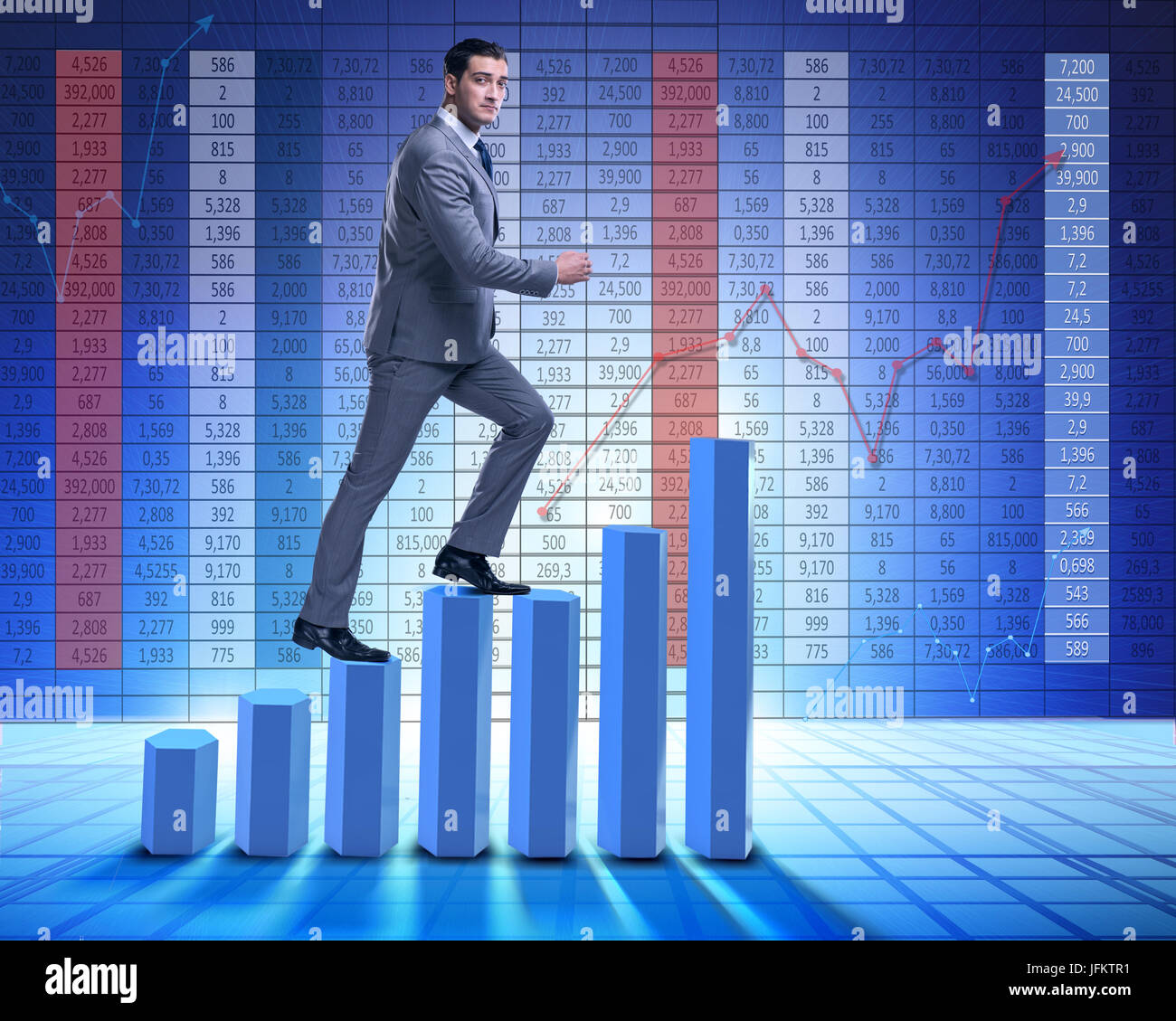 Businessman climbing bar charts in business concept Stock Photo - Alamy