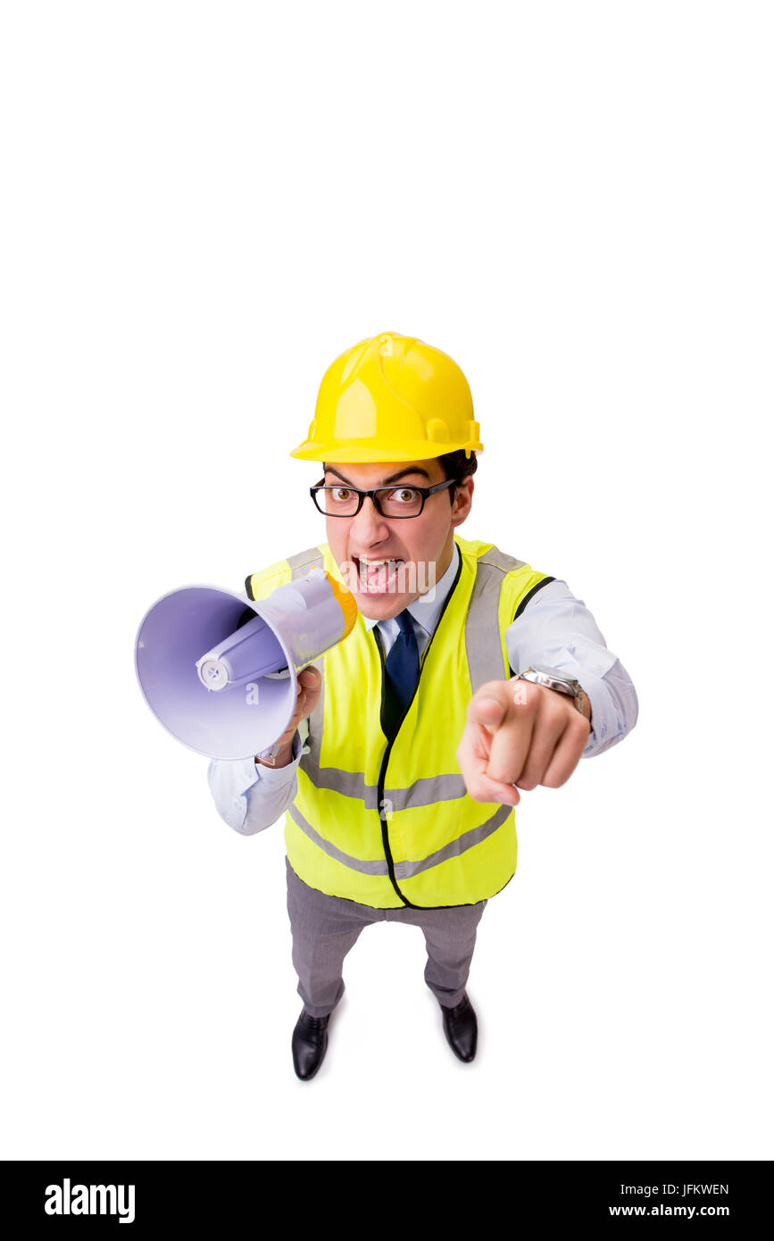 Angry construction supervisor isolated on white Stock Photo - Alamy