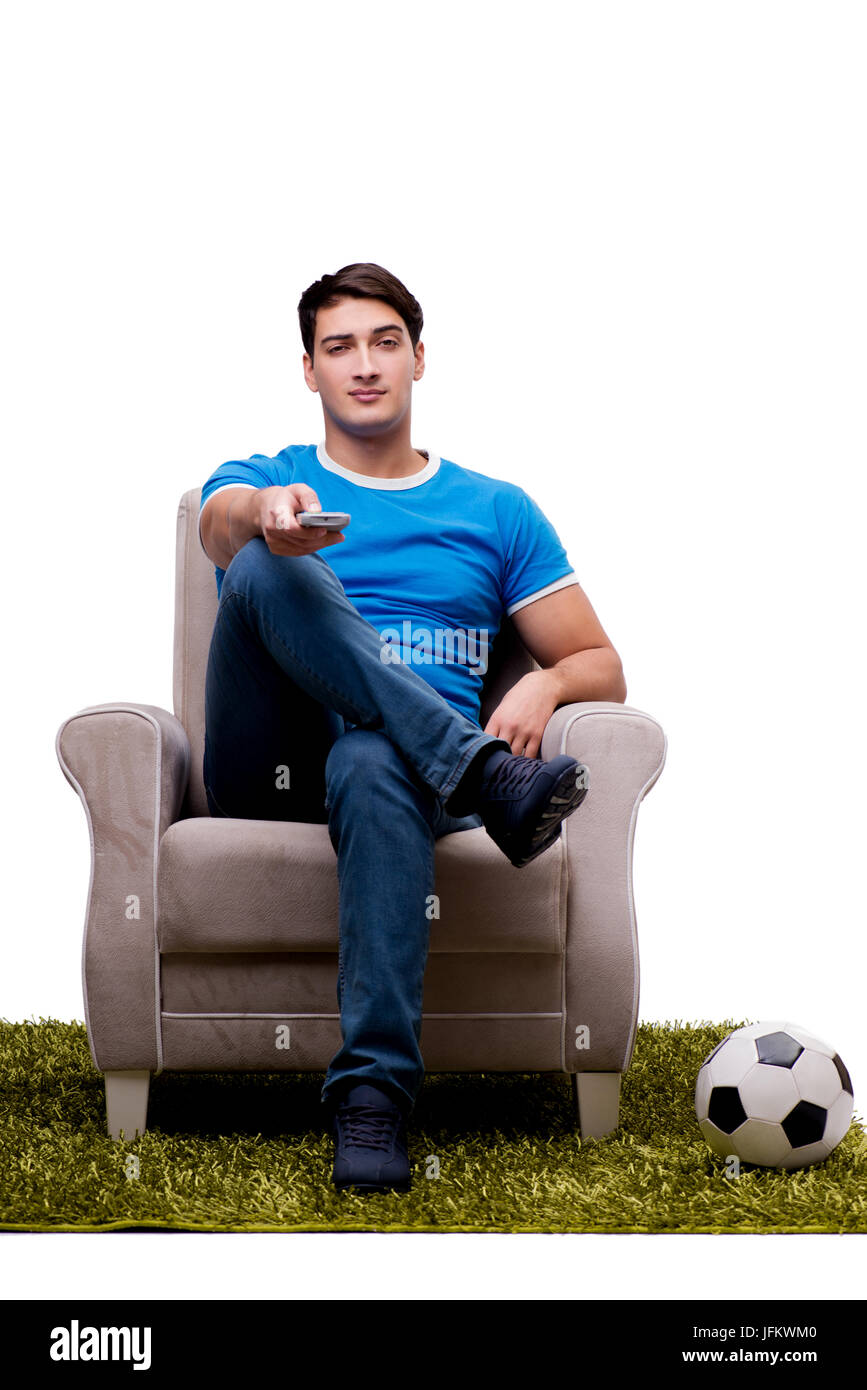 Man watching sports isolated on white background Stock Photo - Alamy