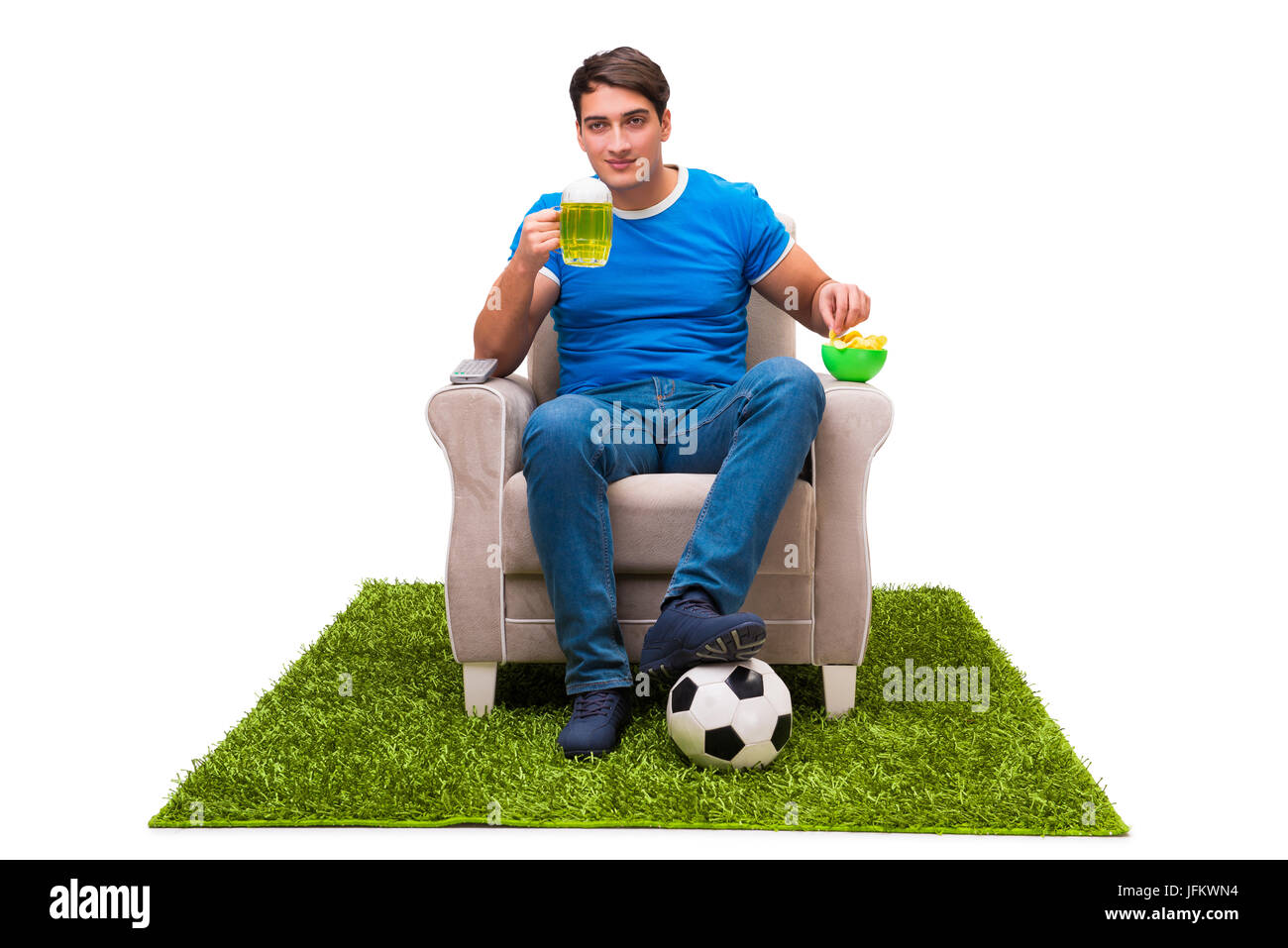 Man watching sports isolated on white background Stock Photo - Alamy