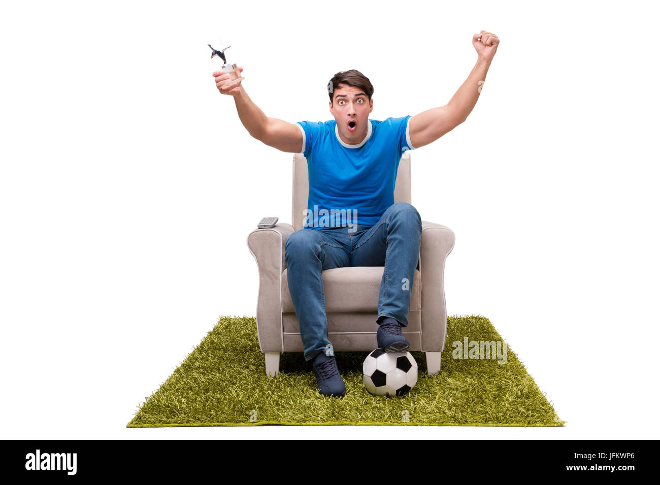 Man watching sports isolated on white background Stock Photo - Alamy