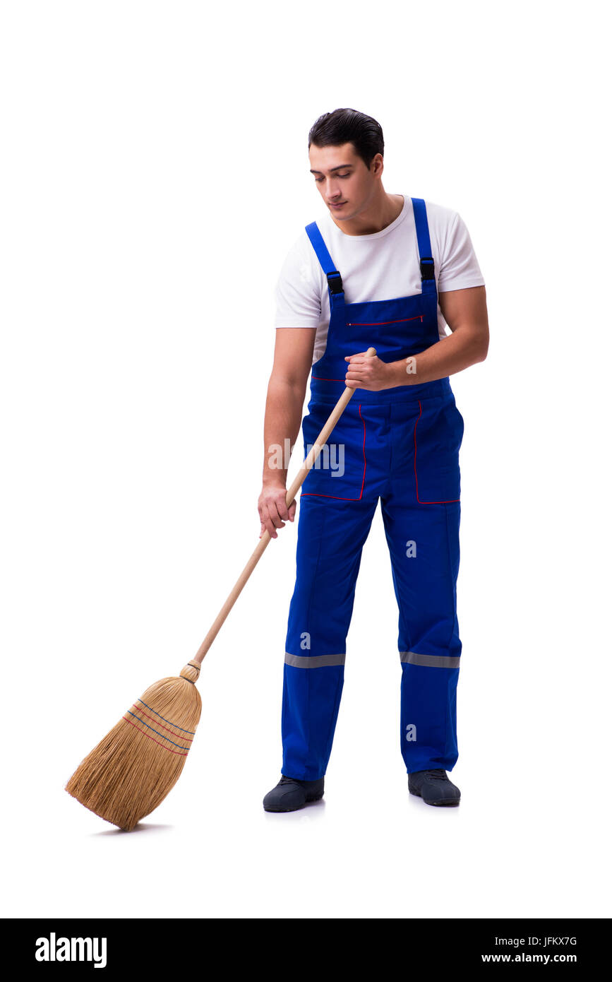 Cleaner at construction site isolated on white Stock Photo - Alamy