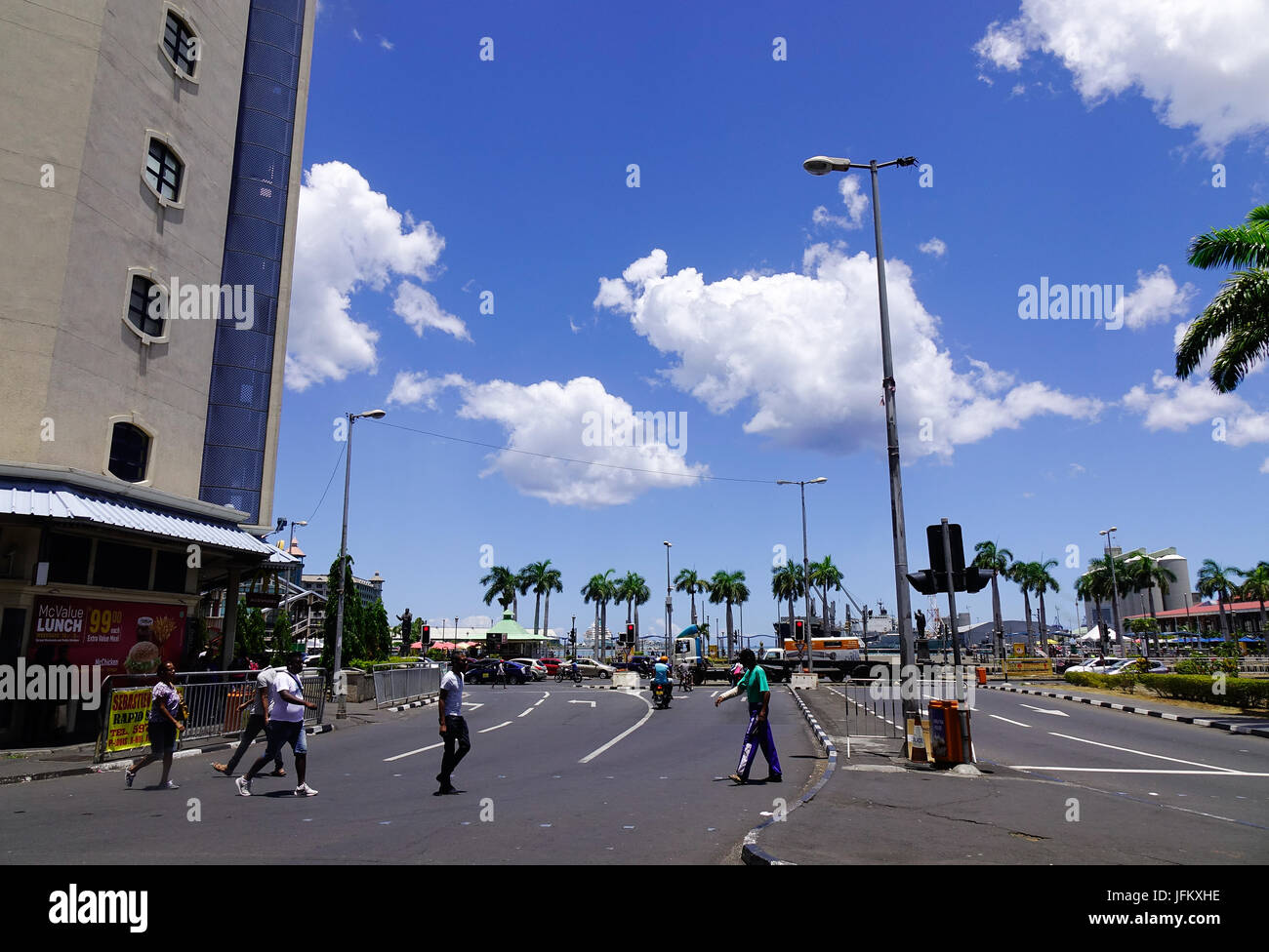 Port Louis, Mauritius - Jan 14, 2017. People walking on street in Port ...