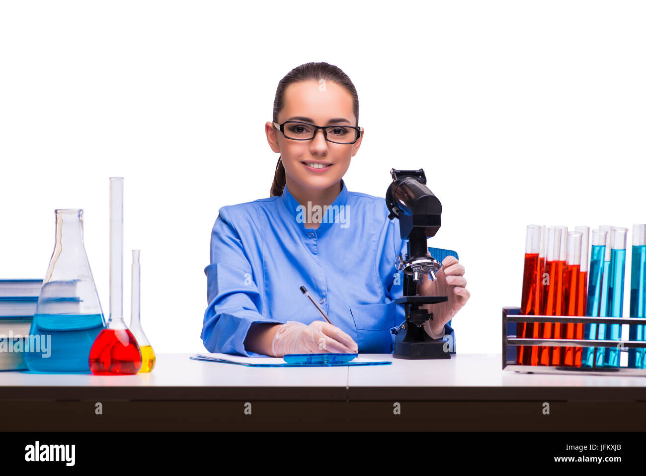 Young female doctor in lab isolated on white Stock Photo - Alamy