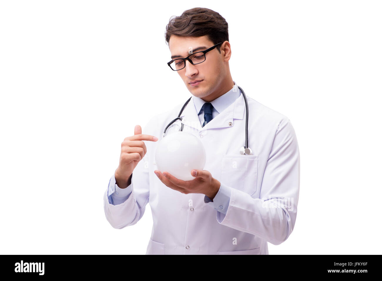Doctor with crystal ball isolated on white background Stock Photo - Alamy