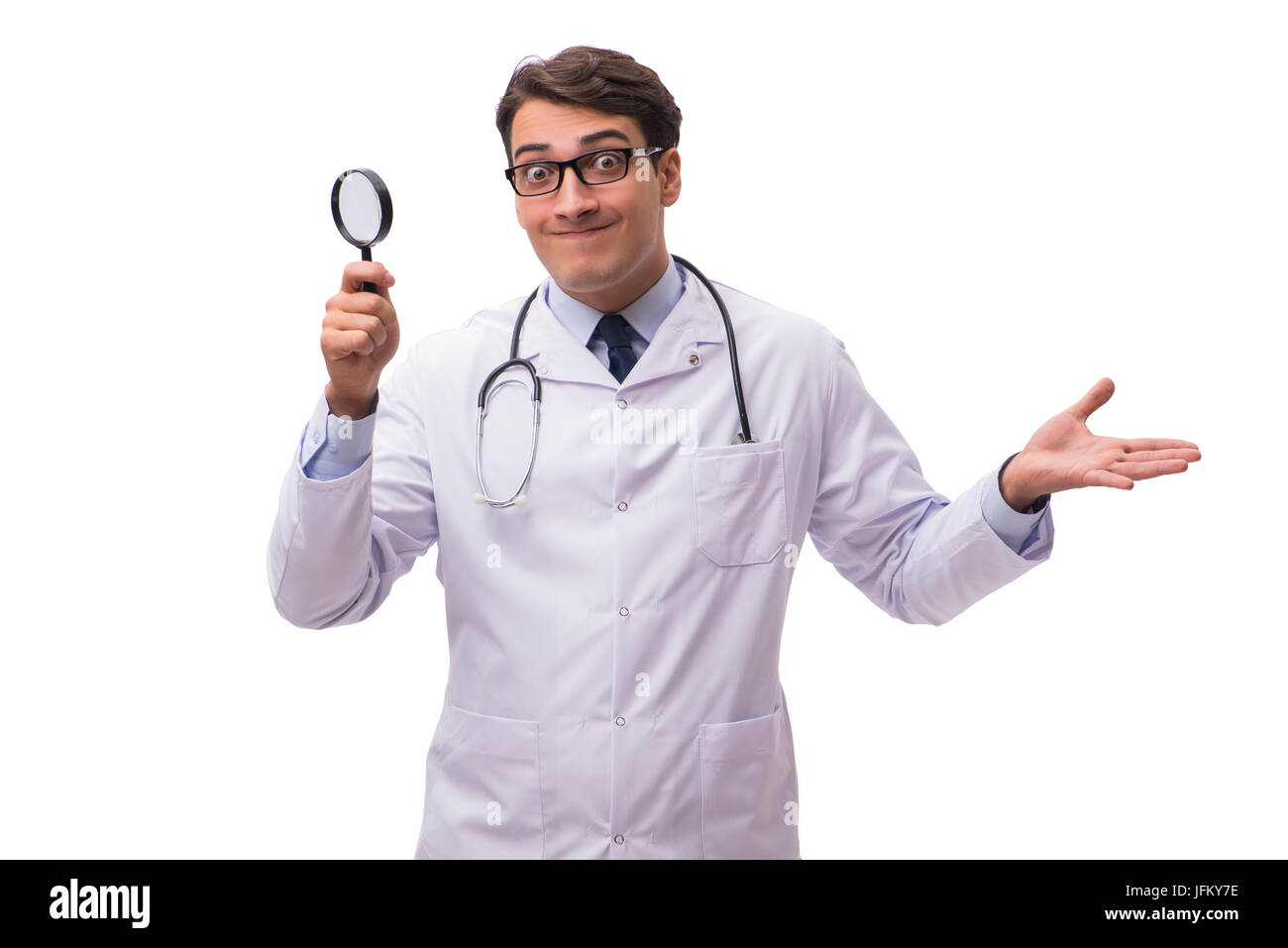 Doctor with magnifying glass on white background Stock Photo - Alamy