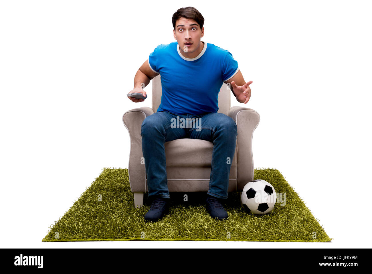 Man watching sports isolated on white background Stock Photo - Alamy