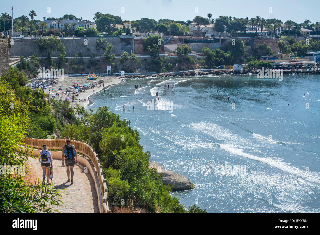 View over the beach and bay at Cabo Riog in Alicante Spain Stock Photo ...