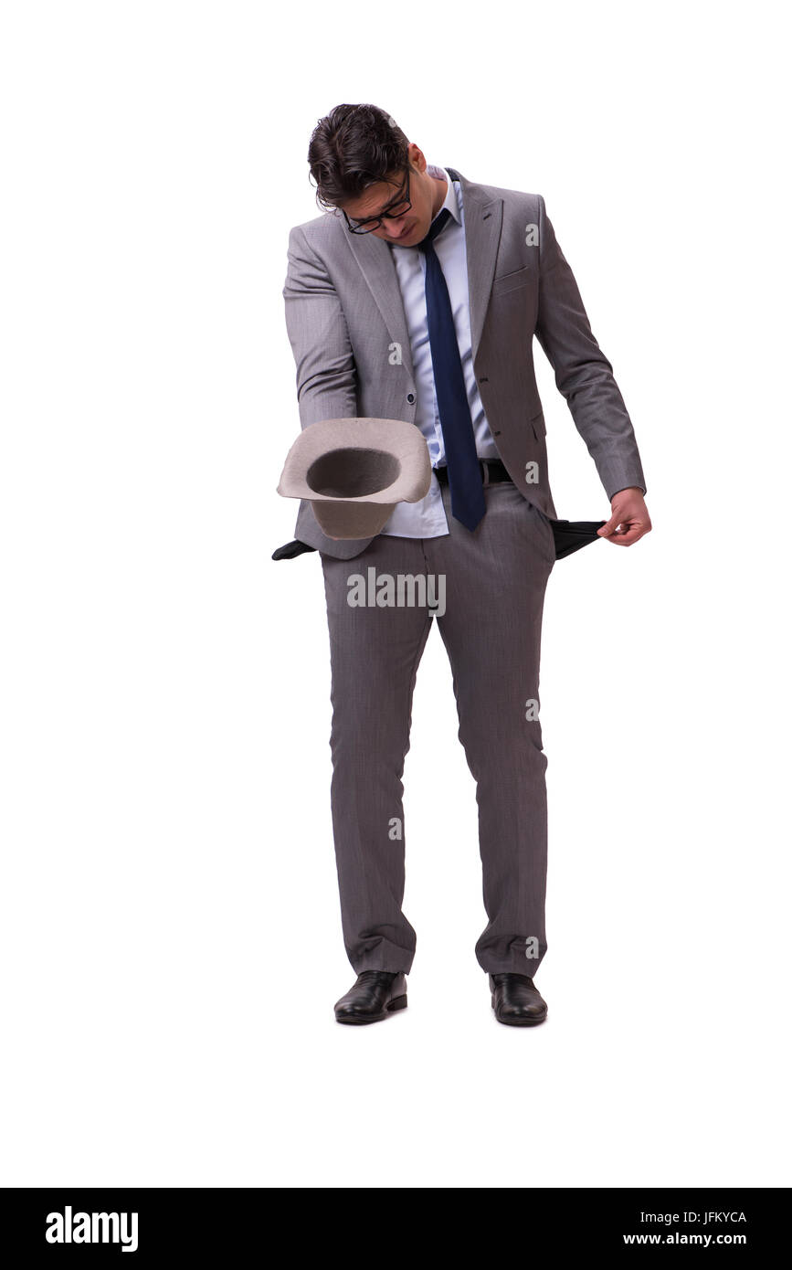 Bankrupt businessman isolated on white background Stock Photo - Alamy