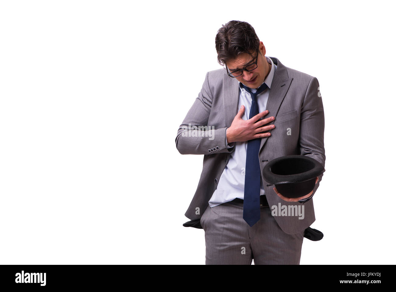 Bankrupt businessman isolated on white background Stock Photo - Alamy