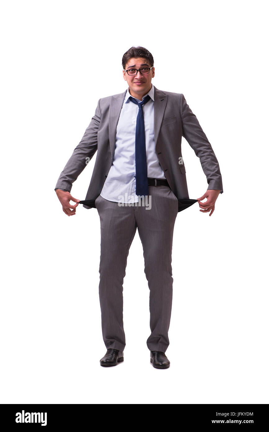 Bankrupt businessman isolated on white background Stock Photo - Alamy