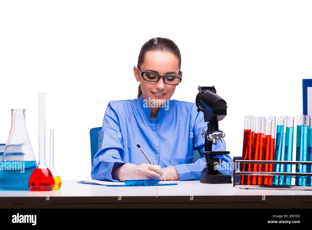 Young female doctor in lab isolated on white Stock Photo - Alamy
