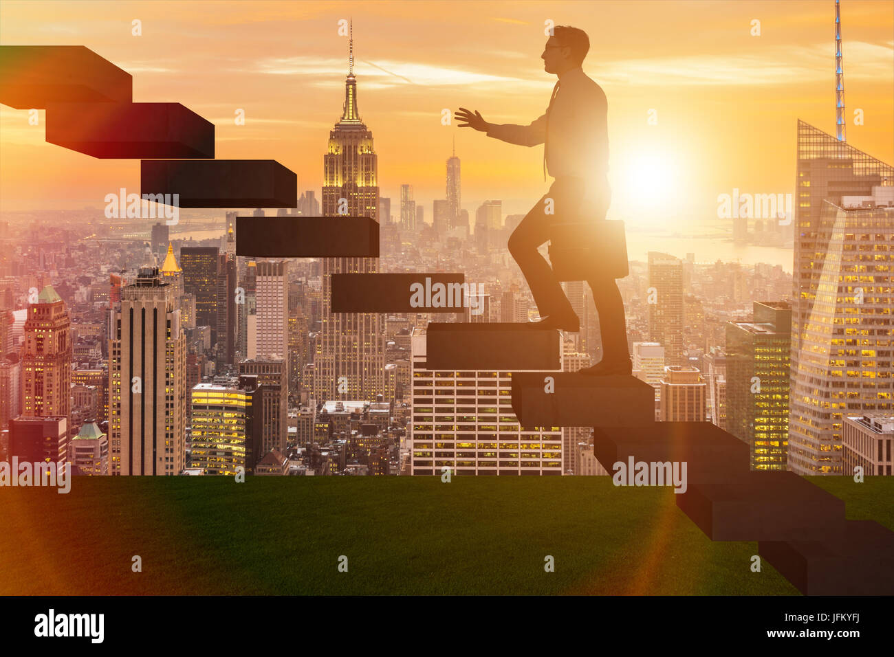 Businessman in career promotion concept with stairs Stock Photo - Alamy