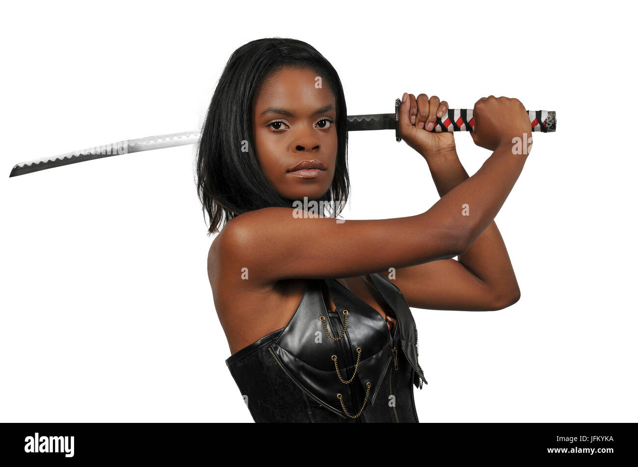 Young woman with a samurai bushido katana sword Stock Photo - Alamy