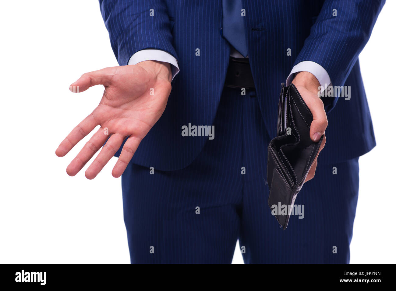 Bankrupt broke businessman with empty wallet on white background Stock ...