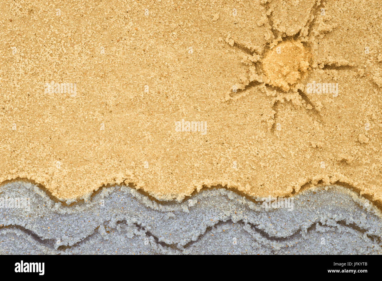 sea waves and sun drawing in sand background Stock Photo - Alamy