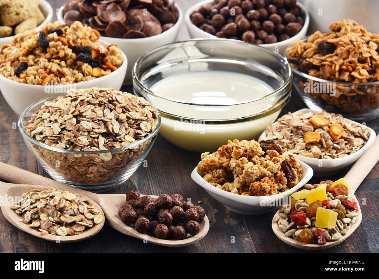 Composition with different sorts of breakfast cereal products Stock ...