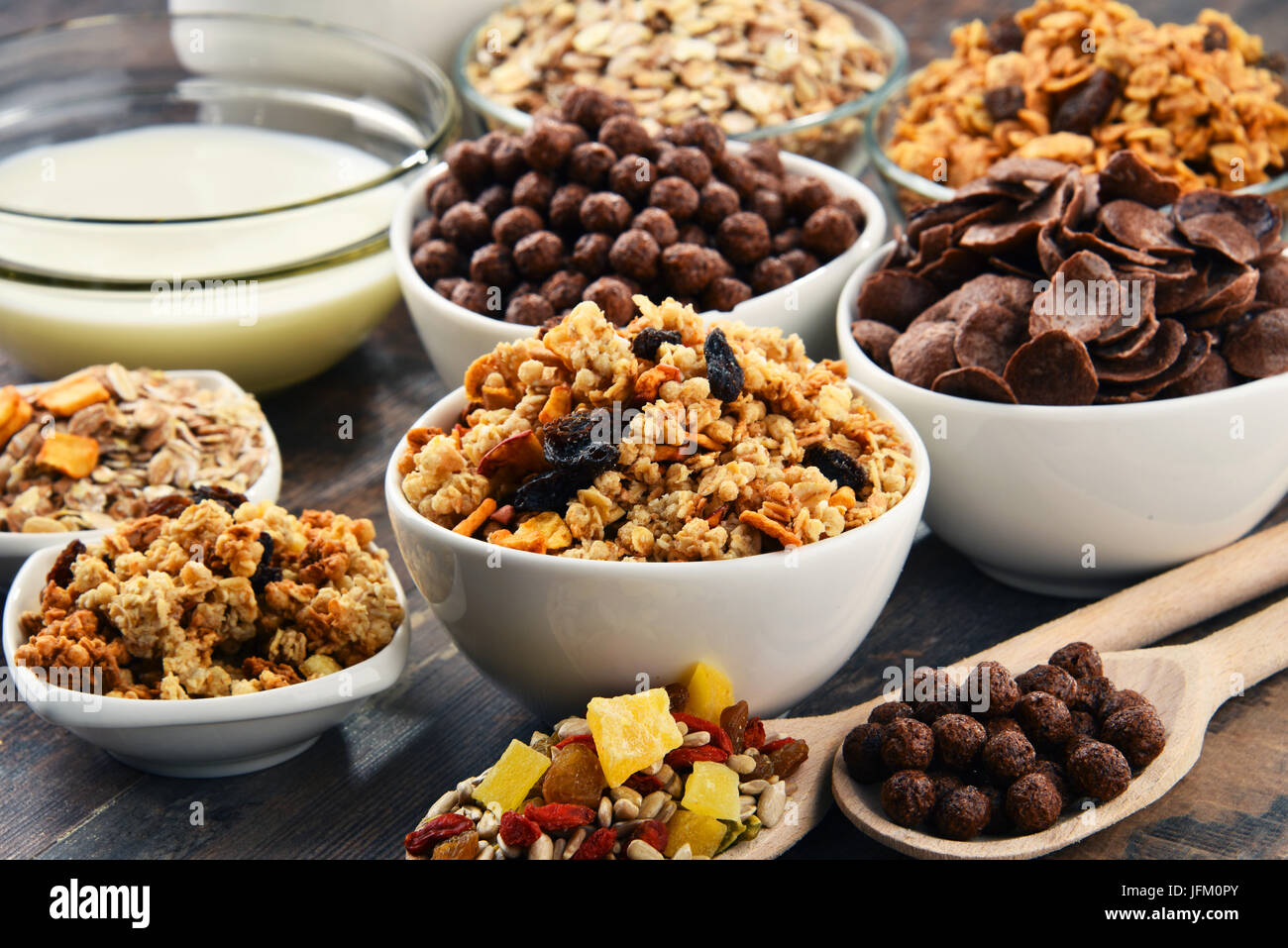 Composition with different sorts of breakfast cereal products Stock ...