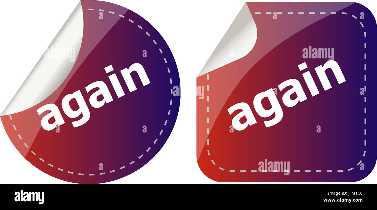 again word on stickers button set, label Stock Photo - Alamy