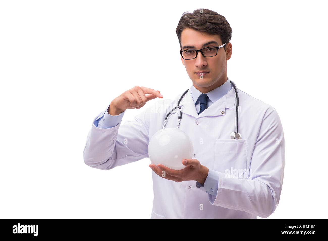 Doctor with crystal ball isolated on white background Stock Photo - Alamy