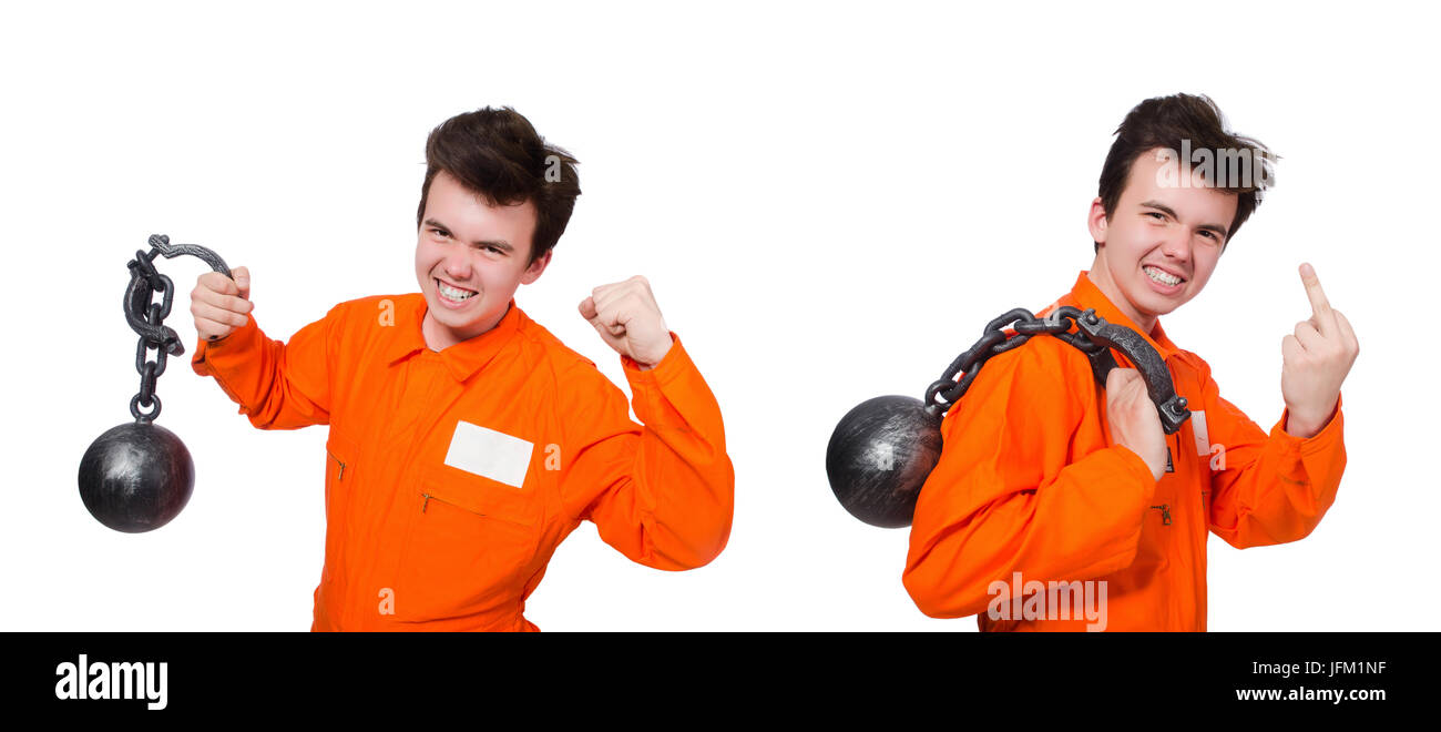Young inmate with chains isolated on the white Stock Photo - Alamy
