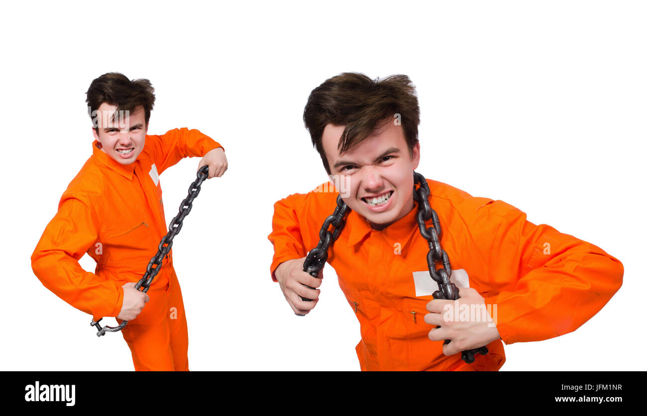 Young inmate with chains isolated on the white Stock Photo - Alamy