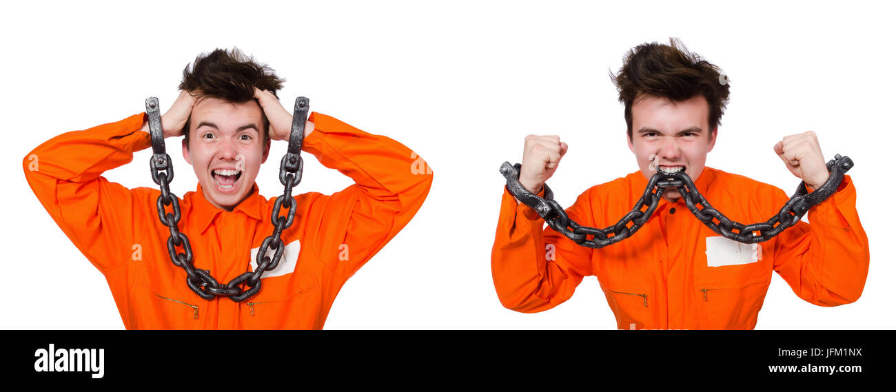 Young inmate with chains isolated on the white Stock Photo - Alamy