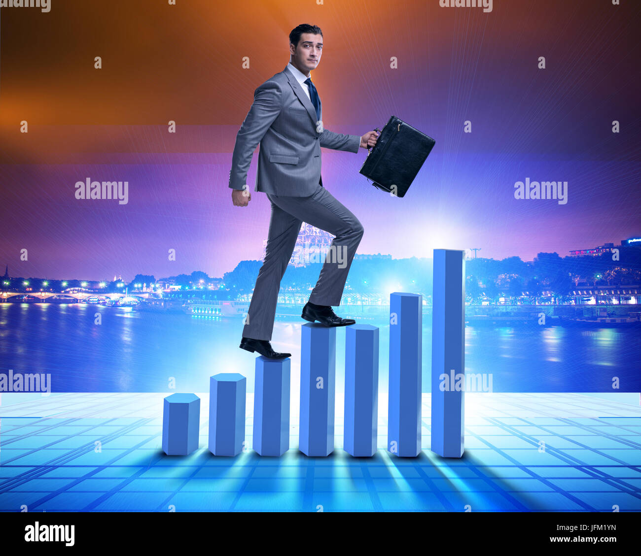 Man climbing bar chart hi-res stock photography and images - Alamy