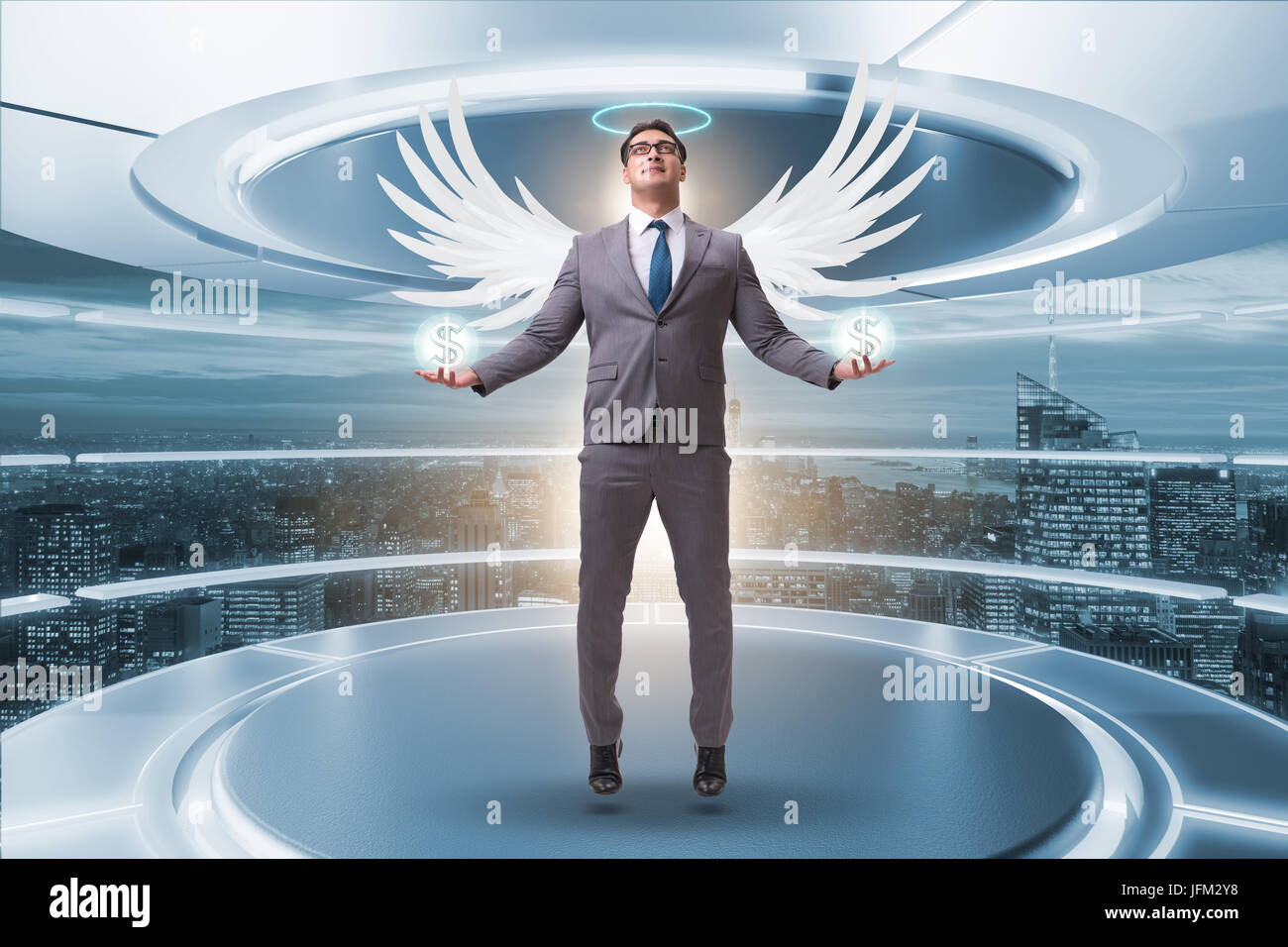 Angel investor concept with businessman with wings Stock Photo - Alamy