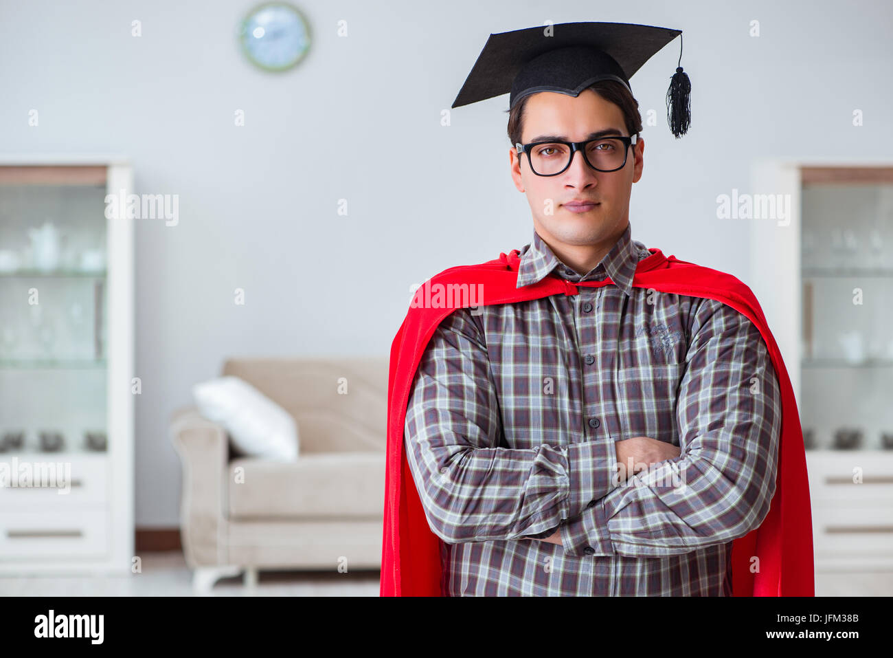 Super hero student with books studying for exams Stock Photo - Alamy