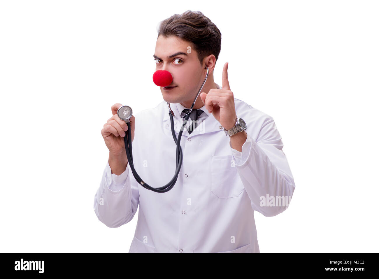 Funny clown doctor isolated on the white background Stock Photo - Alamy