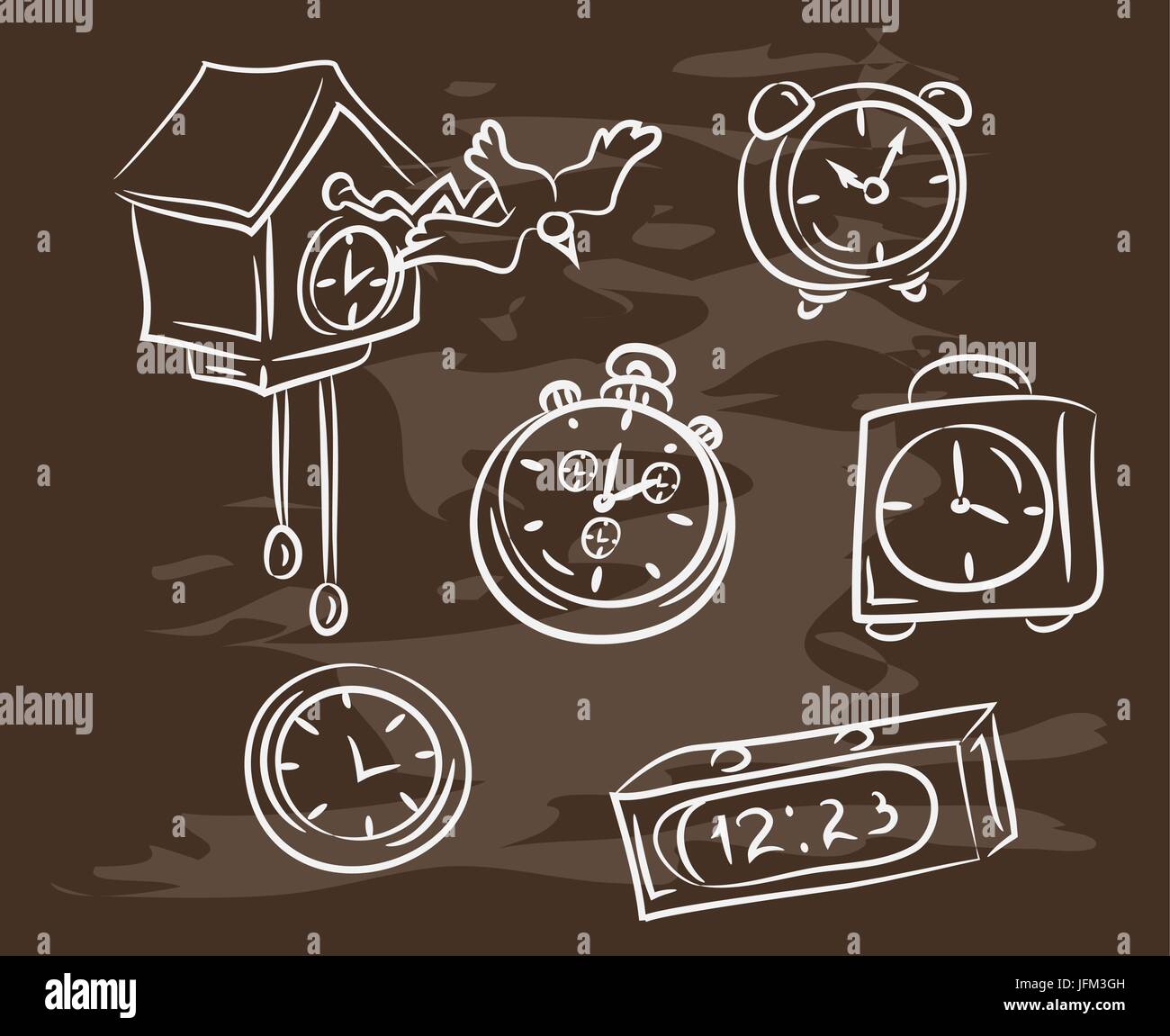 Collection of hand-drawn clock on blackboard. Retro vintage style Stock ...